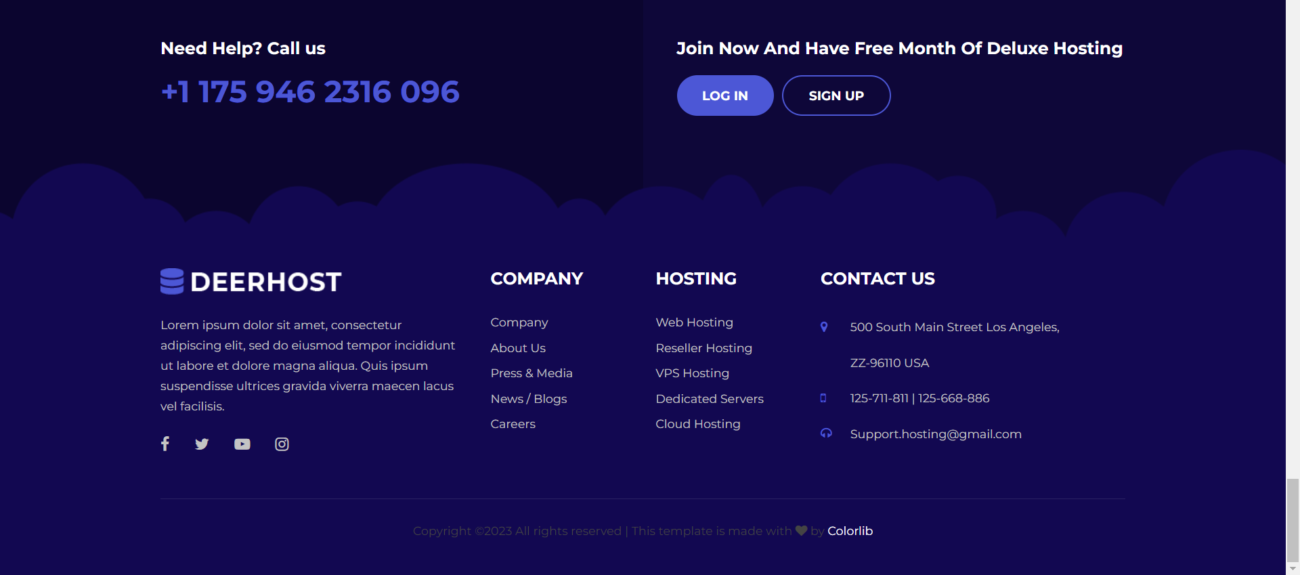 DeerHost – Bootstrap 4 HTML5 Hosting Website Template